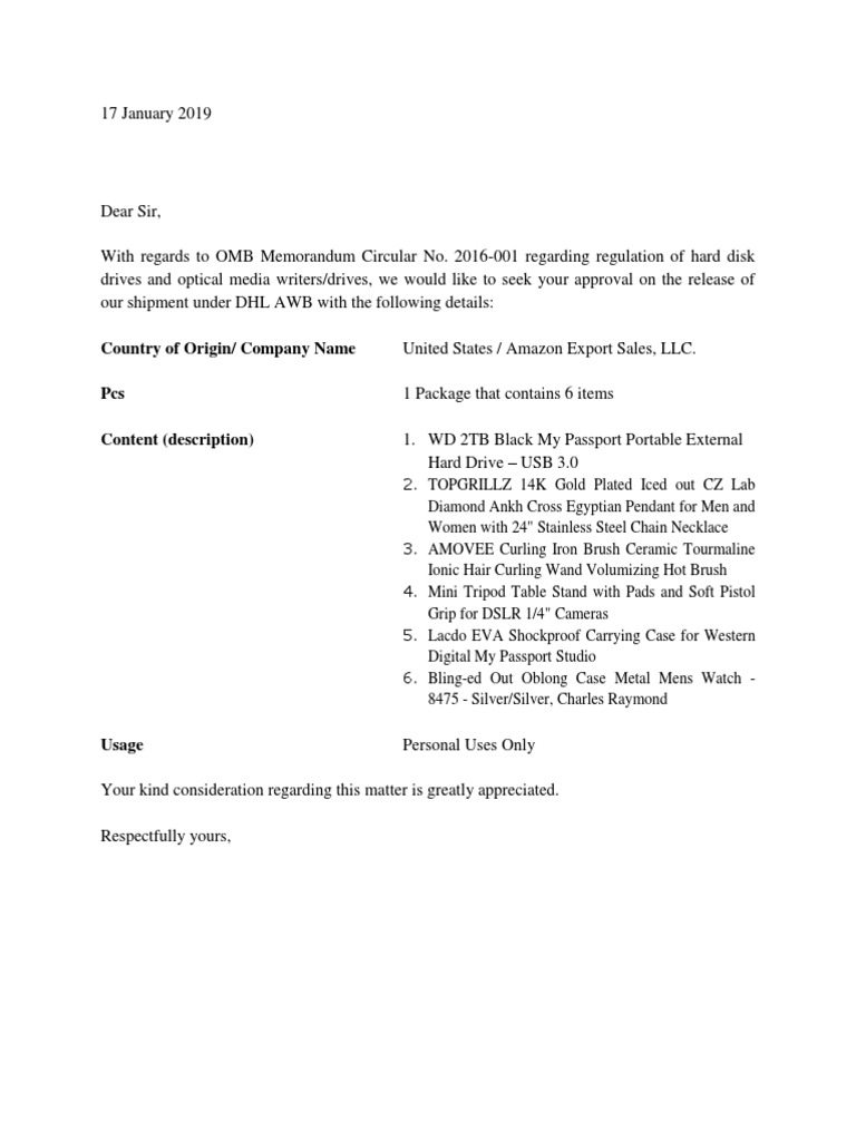 OMB Permit Request for Shipment Release | PDF