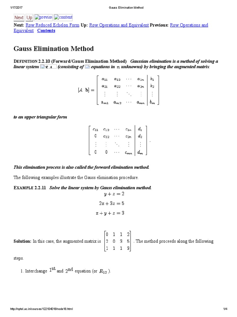 Gauss Elimination Method: Linear System $ A (Consisting of Equations in ...