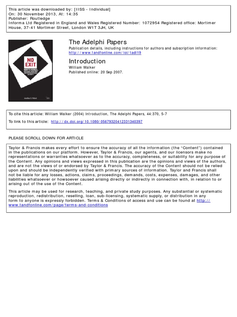 Introduction to "The Adelphi Papers | PDF | Weapons Of Mass Destruction ...