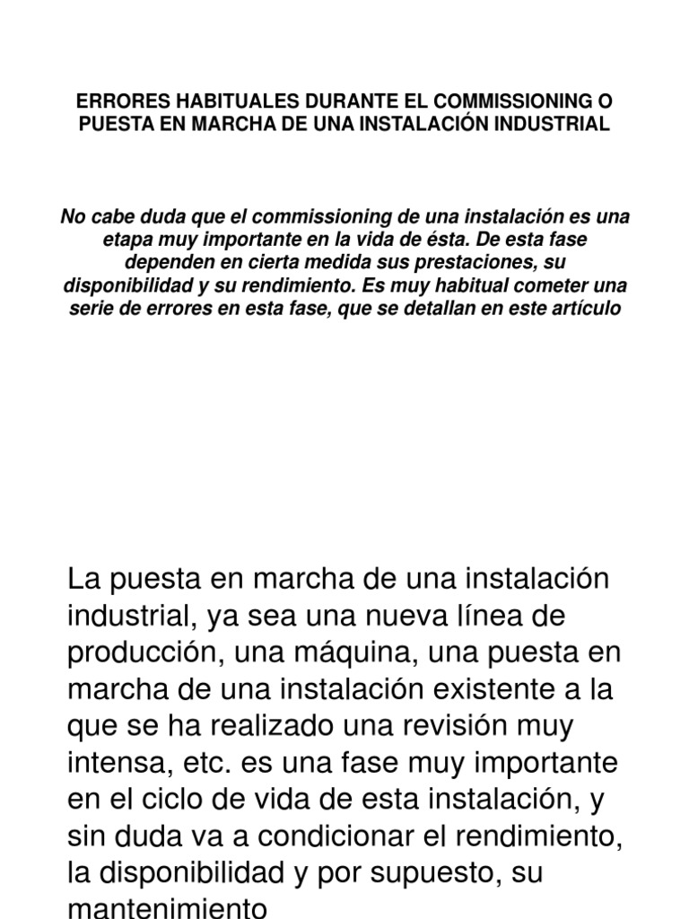 Errores Habituales Durante El Commissioning o Puesta en | PDF ...