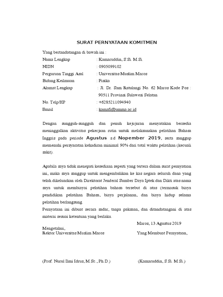 Surat Pernyataan Komitmen | PDF