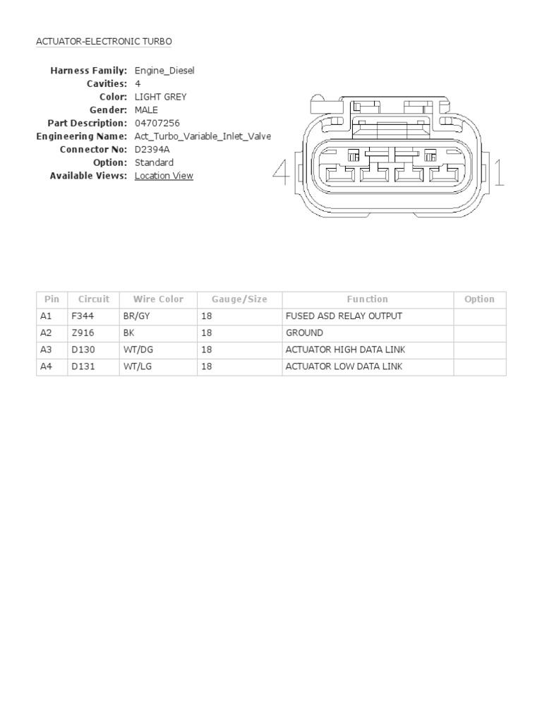 Esquema de fiação do atuador turbo Cummins 6.7
