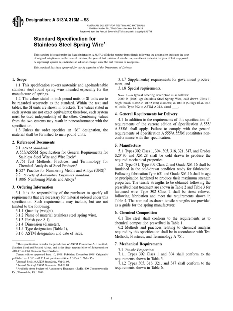 Stainless Steel Spring Wire: Standard Specification For | PDF ...