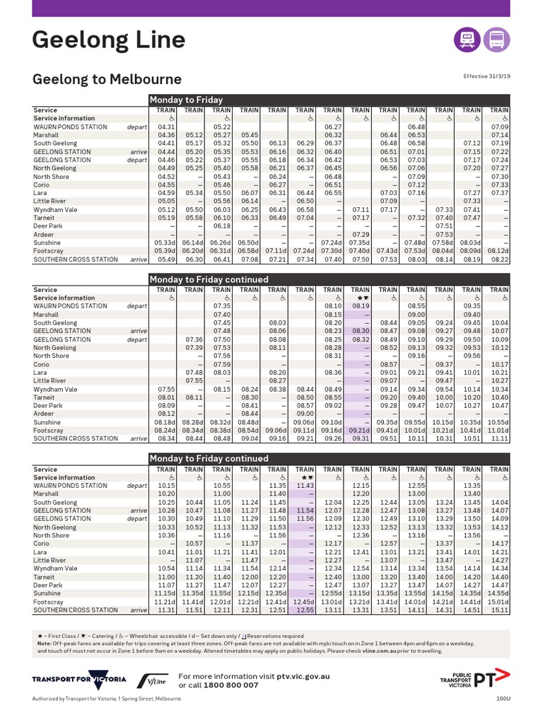 Geelong to Melbourne train timetable | PDF | Workweek And Weekend ...