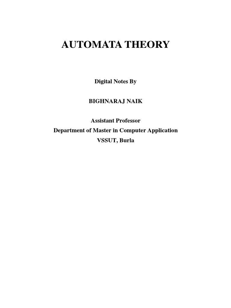 Automata Theory: Digital Notes by | PDF | Metalogic | Syntax (Logic)
