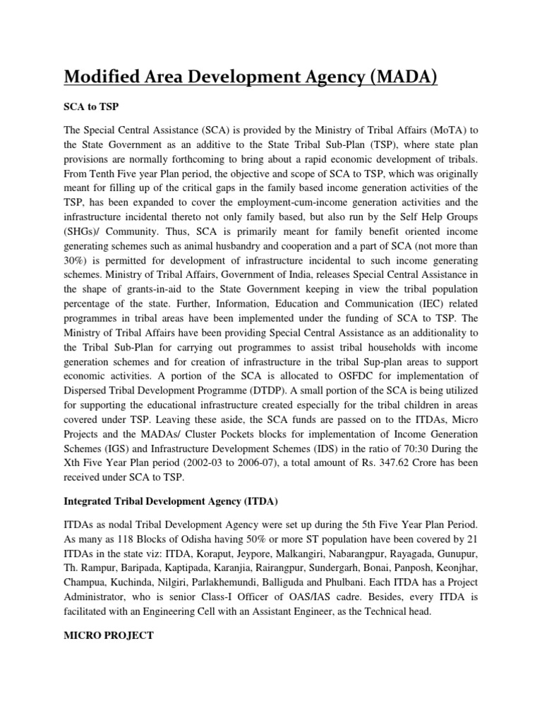 Modified Area Development Approach (MADA) | PDF | Economic Development ...