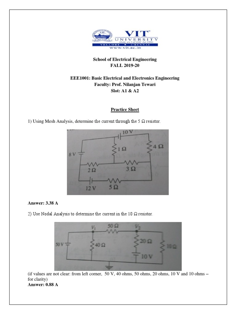 Electrical Engineering Practice Sheet | PDF | Science & Mathematics