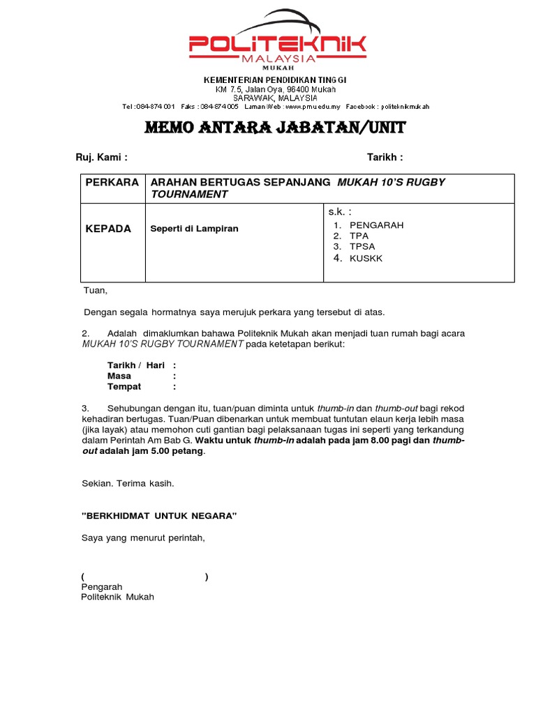 Contoh Memo Arahan Bertugas | PDF