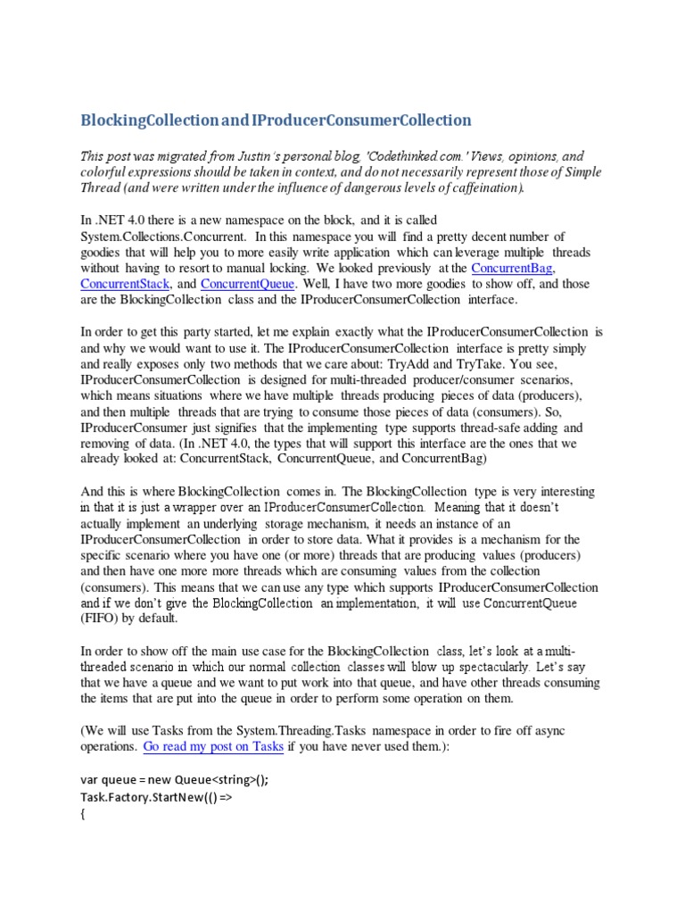 Intro To Blocking Collection in C# | PDF | Queue (Abstract Data Type ...