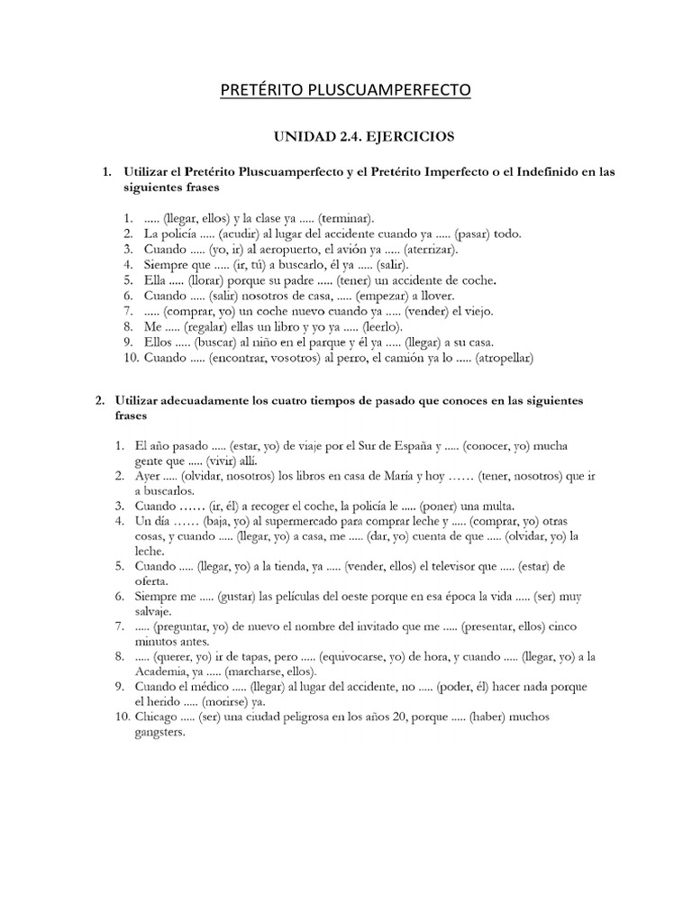 Pretérito Pluscuamperfecto | PDF
