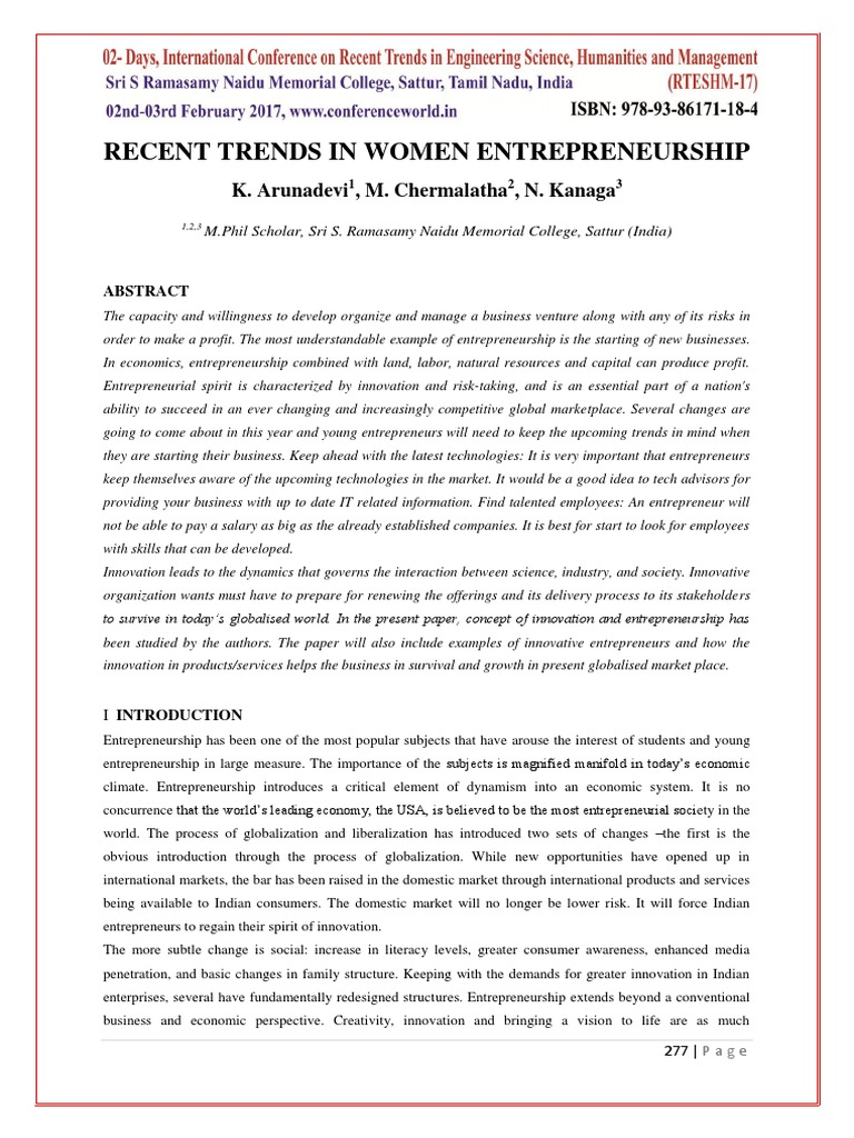 Women Entrepreneurship Pdf Entrepreneurship Innovation
