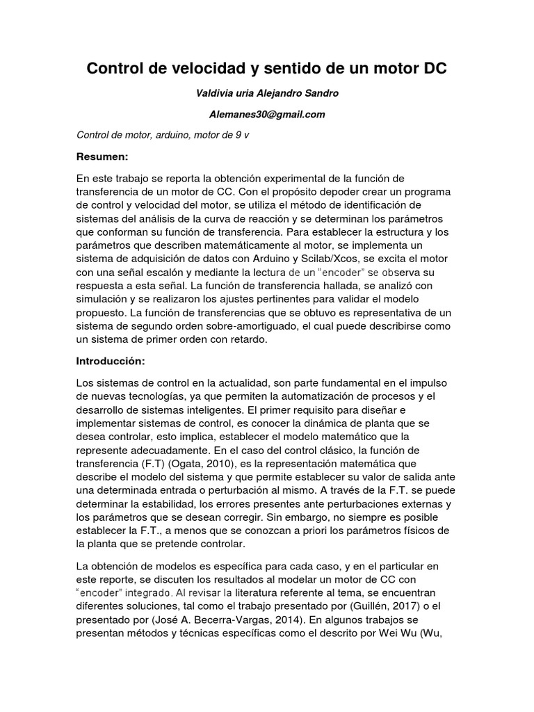 Control de Velocidad y Sentido de Un Motor DC | PDF | Motor eléctrico ...