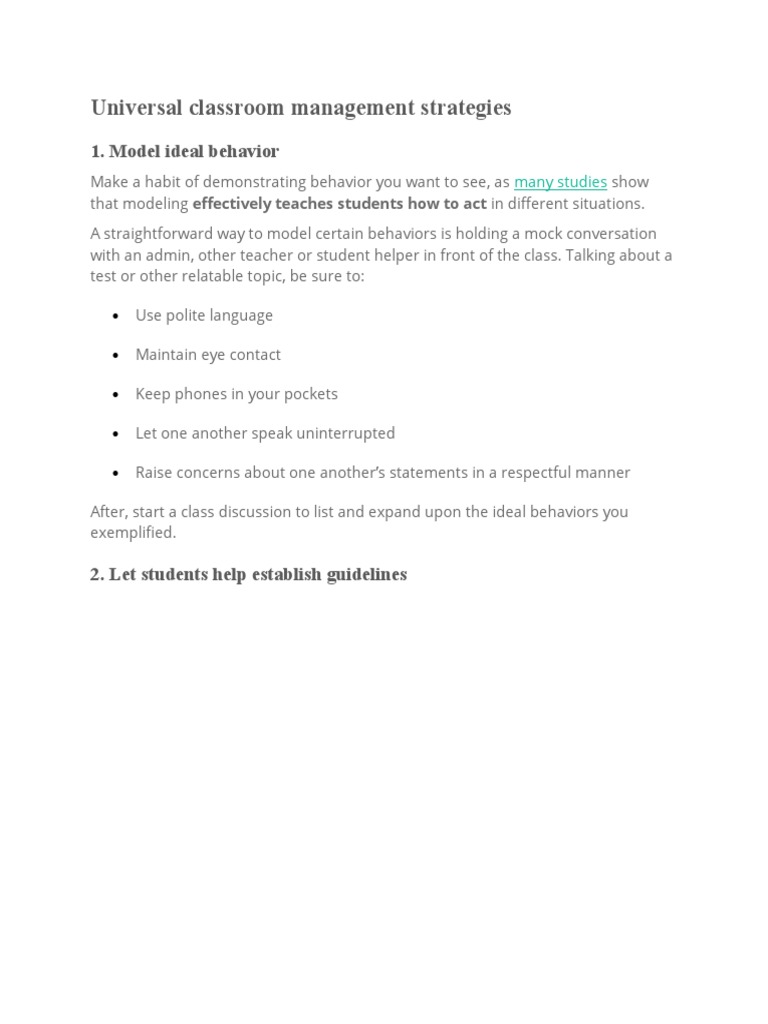 Universal Classroom Management Strategies | PDF | Classroom Management ...