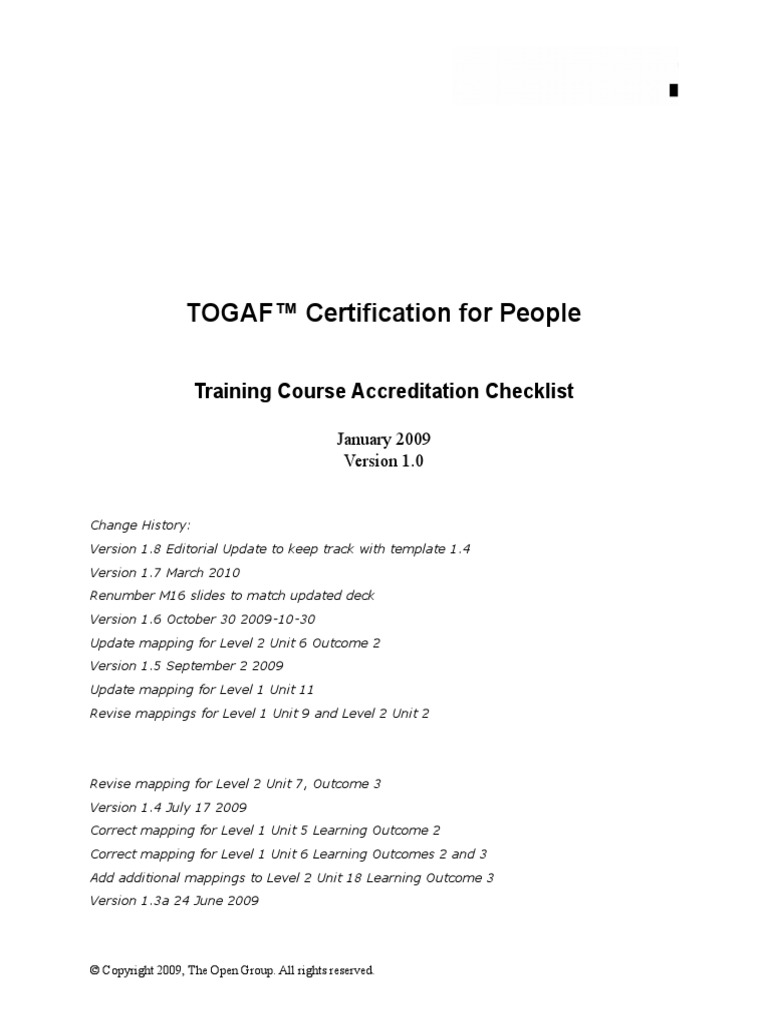 OG TOGAF91 Accreditation Checklist v3.1 | PDF | Test (Assessment ...