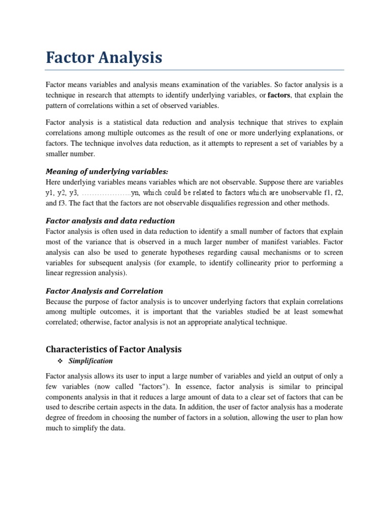 Factor Analysis: Meaning of Underlying Variables | PDF | Factor ...