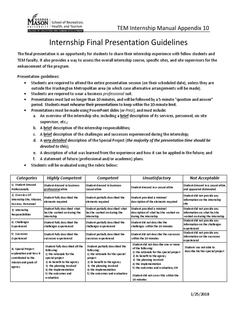 Internship Appendix 10 Internship Presentation Guidelines TEM | PDF ...