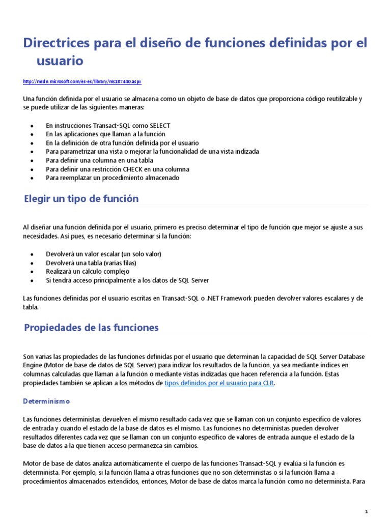 Guía de Funciones Definidas SQL | PDF | Servidor SQL de Microsoft | Tabla (base de datos)