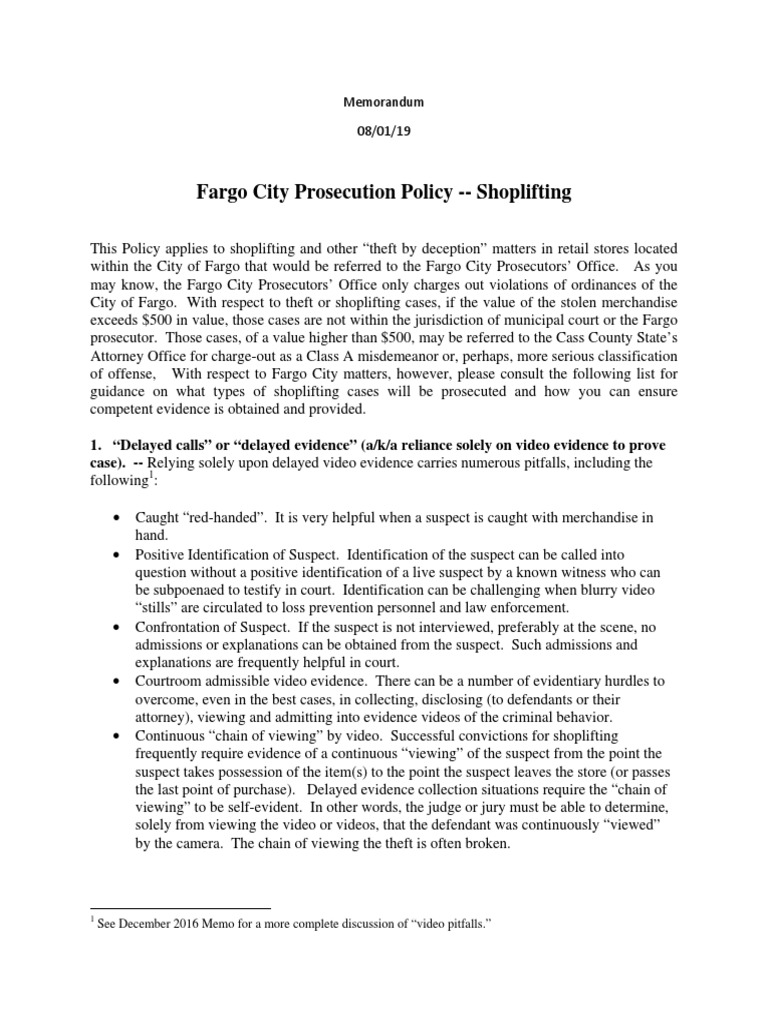 Shoplifting Memo | PDF | Prosecutor | Theft