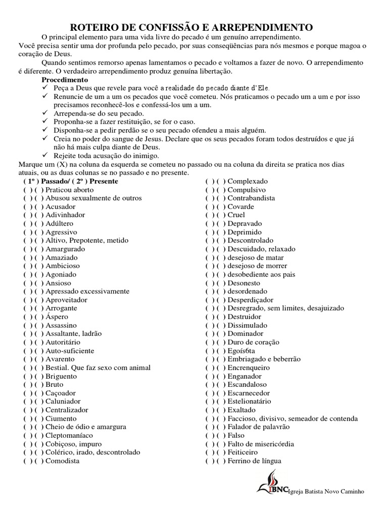 Roteiro de Confissão e Arrependimento - Peniel | PDF | Ética religiosa ... Roteiro de Confissão e Arrependimento - Peniel | PDF | Ética religiosa ...