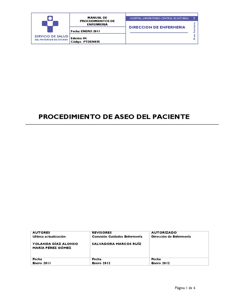 Aseo Del Paciente Encamado | PDF | Enfermería | Lavado de manos