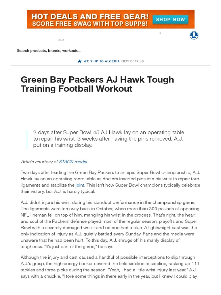 Green Bay Packers AJ Hawk Tough Training Football Workout - Muscle ...