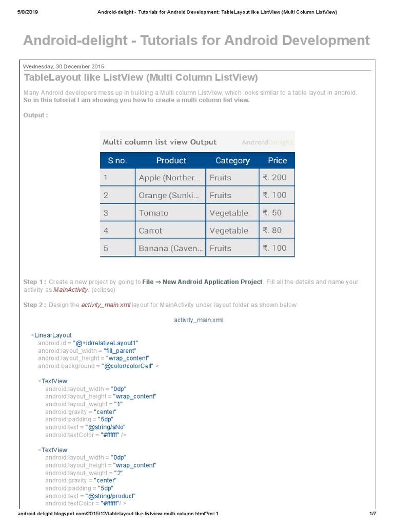 Android-Delight - Tutorials For Android Development - TableLayout Like ListView (Multi Column ...