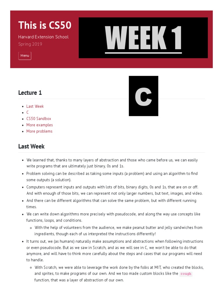 Cs50 Harvard Edu Extension 2019 Spring Weeks 1-8 Compiled Notes | PDF ...