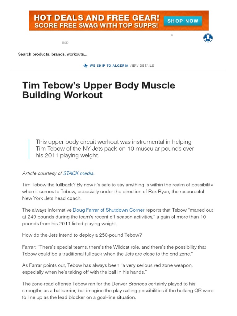 Tim Tebow's Upper Body Muscle Building Workout - Muscle & Strength ...