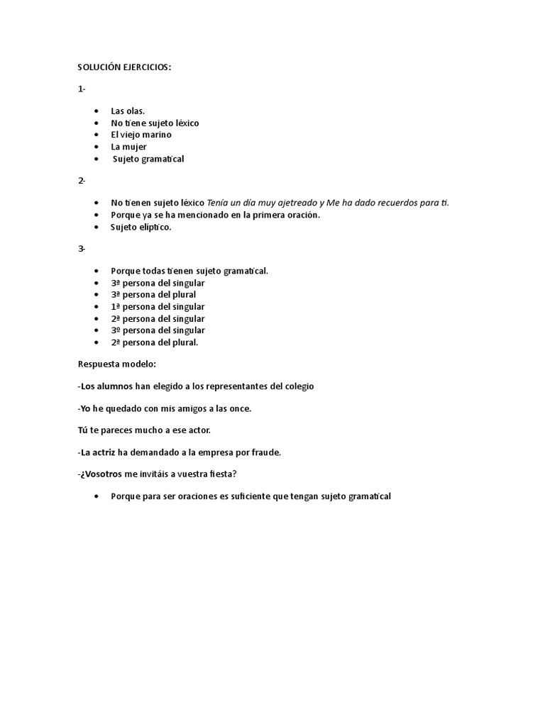 Solucion Ejercicios Sujeto Lexico Gramatical | PDF