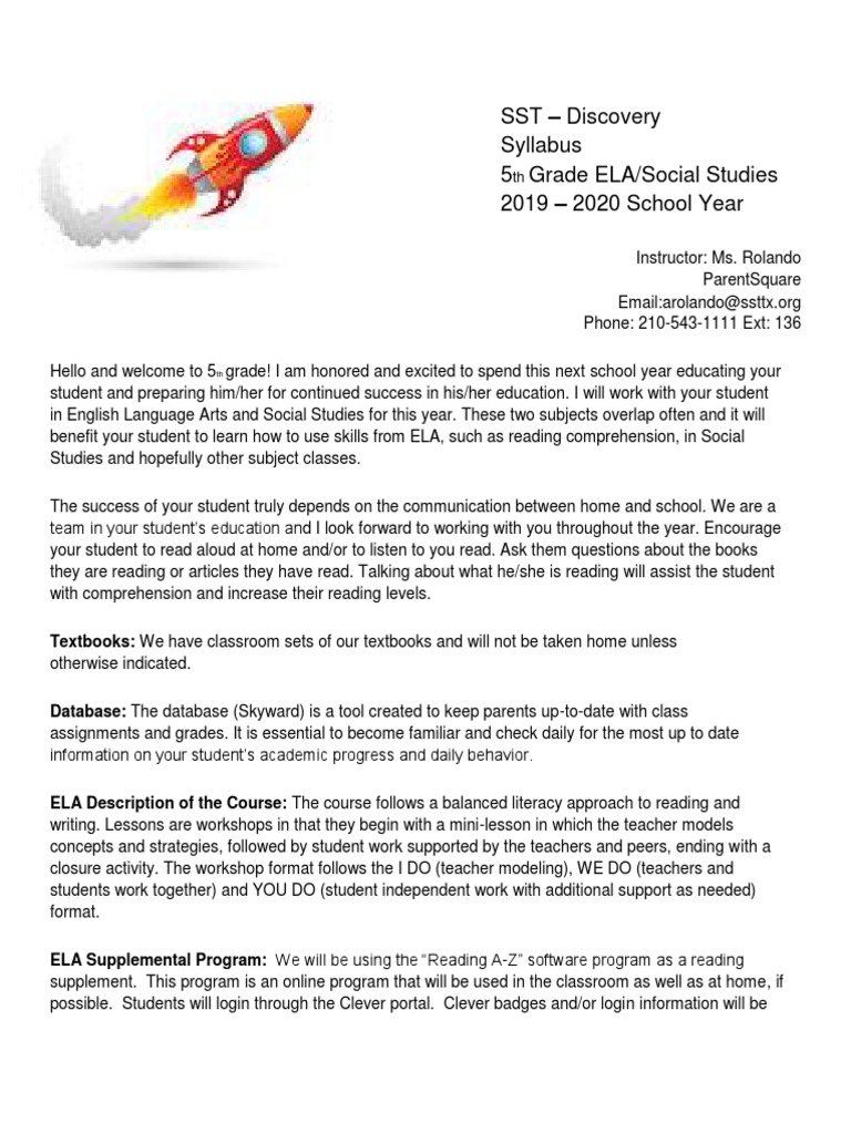 5th Grade ELA/Social Studies Guide | PDF | Homework | Reading Comprehension