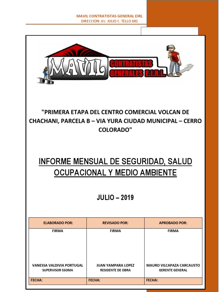 Informe Mensual de Seguridad, Salud Ocupacional y Medio Ambiente | PDF | Evaluación de riesgos ...