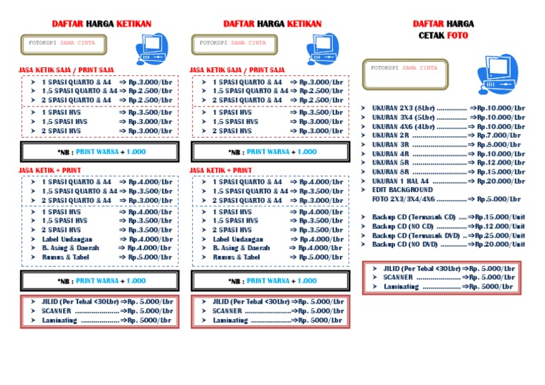 Daftar Harga Ketikan | PDF