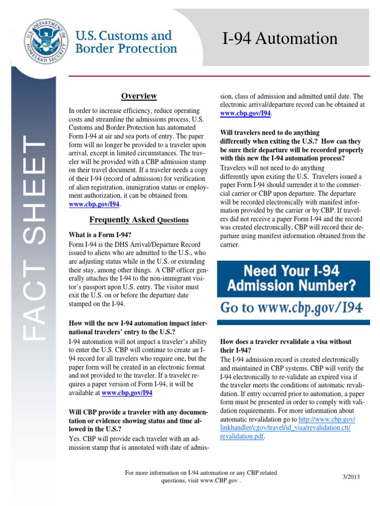I94 Fact Sheet | PDF | Immigration | International Law