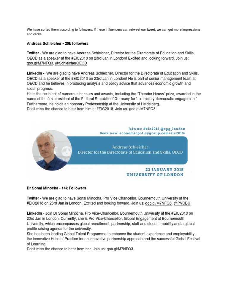 Influencers at #EIC2018 Conference | PDF | Social Science