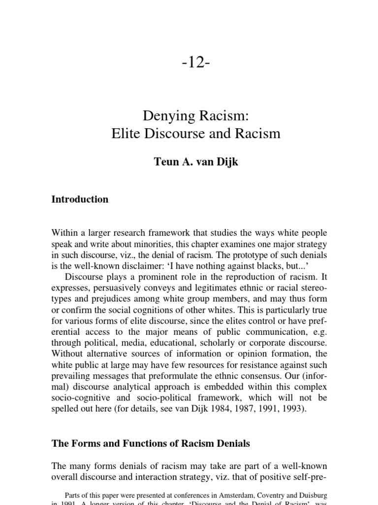 Elite Discourse and Racism Denial | PDF | Right Wing Politics | Racism