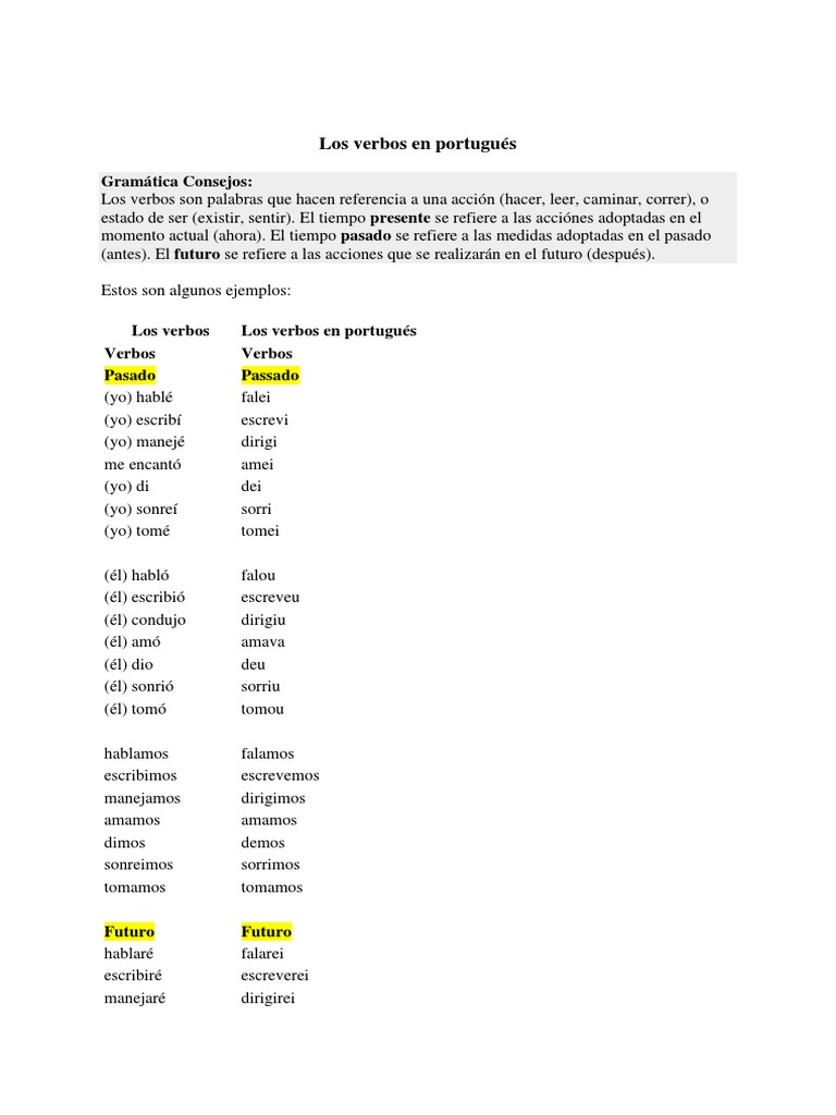 Los Verbos En Portugués Pdf Morfología Lingüística Ciencia Cognitiva