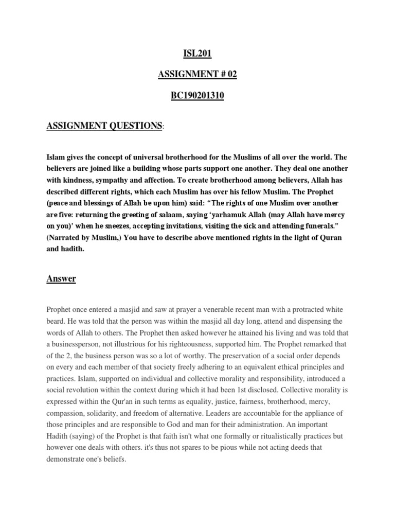 ISL 201 Assignment 2 Solution | PDF | Muhammad | Hadith