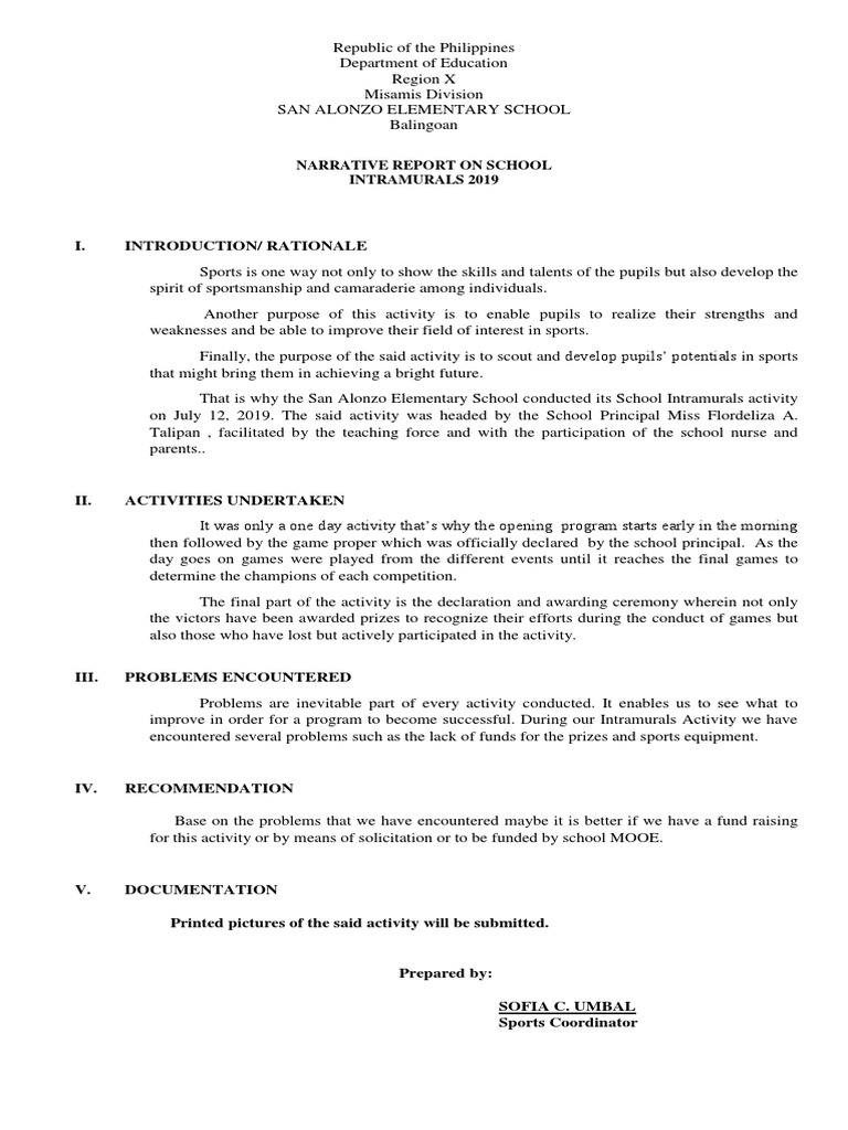 Narrative Report Intramurals 2016 | PDF