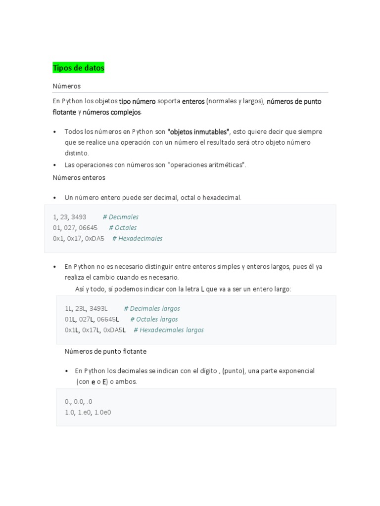 Tipos de datos en Python: Números y Secuencias | PDF | Python (lenguaje ...