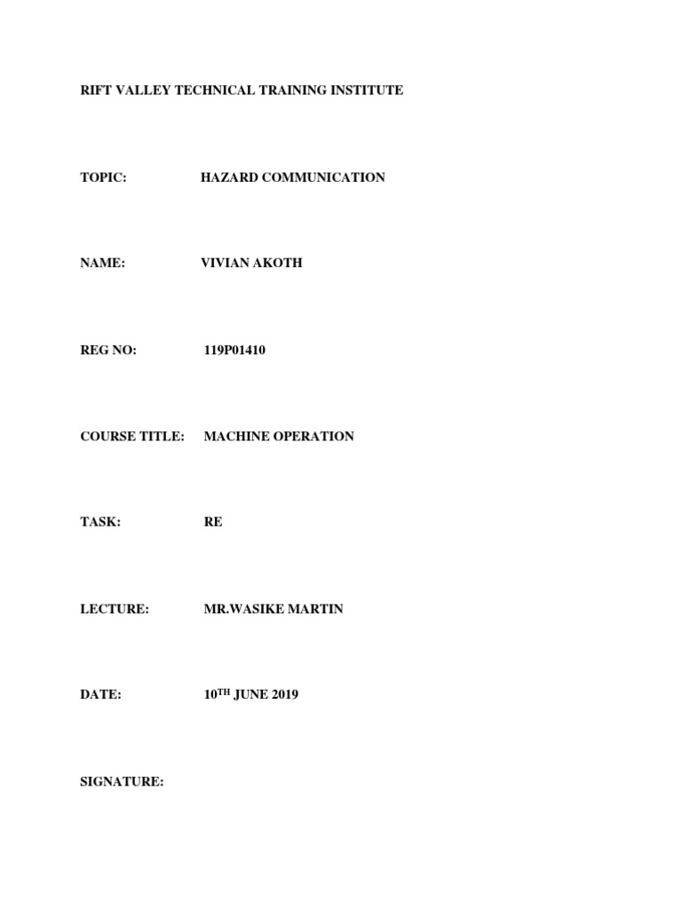 Rift Valley Technical Training Institute | PDF | Labor Relations | Safety