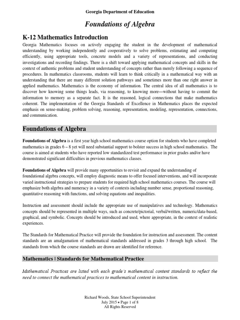 Foundations of Algebra Standards | PDF | Function (Mathematics) | Equations