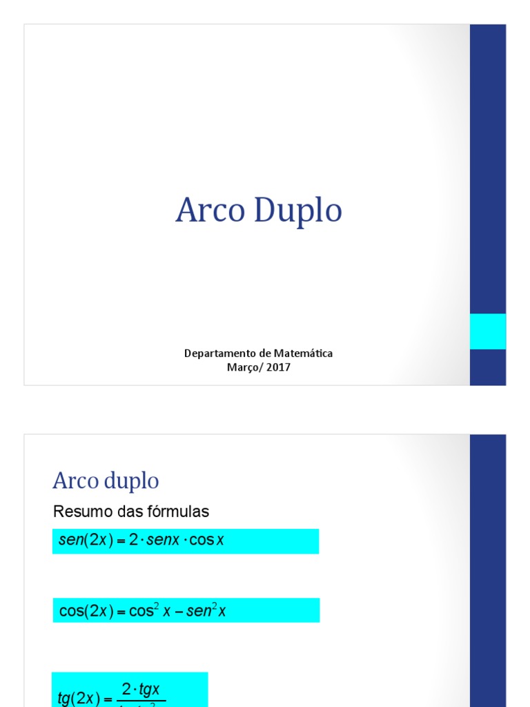 Fórmulas e exemplos de aplicação do arco duplo | PDF | Ensino de ...