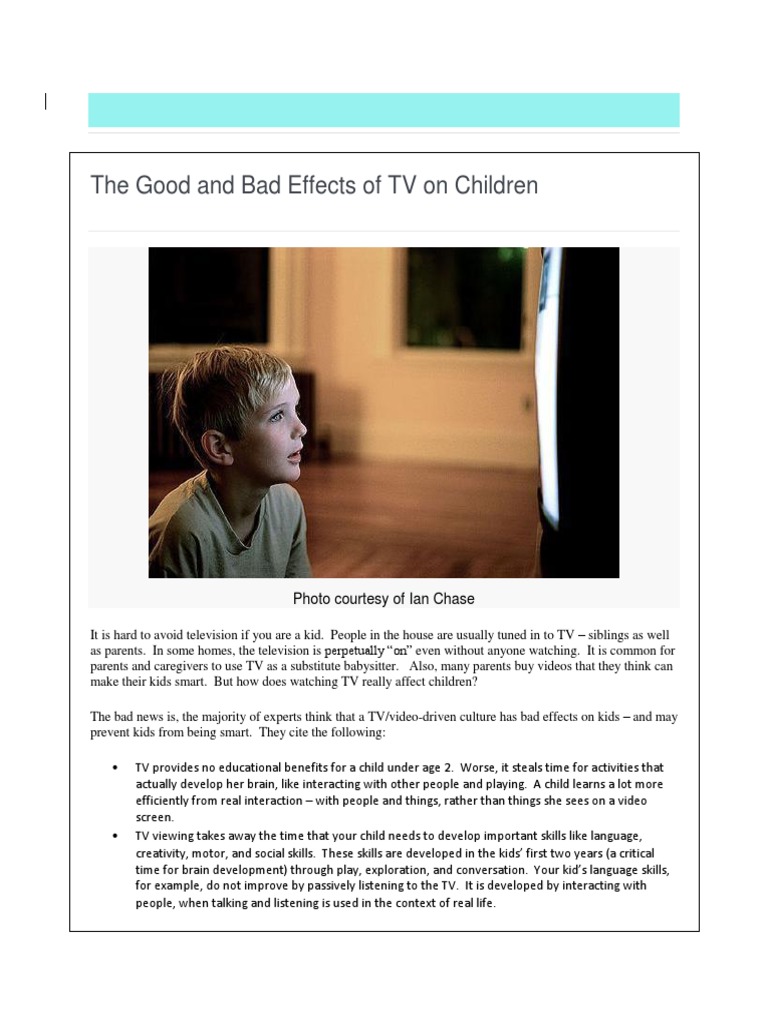 The Good and Bad Effects of TV On Children: Photo Courtesy of Ian Chase ...