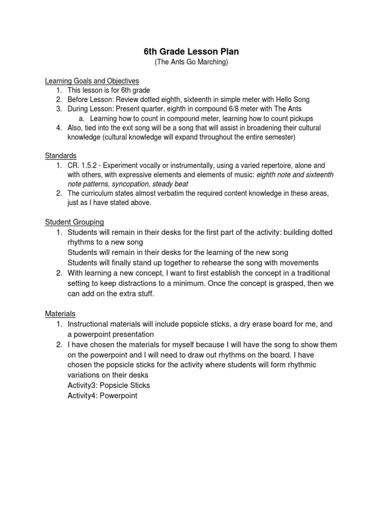 6th Grade Lesson Plan FINAL | PDF | Lesson Plan | Education Theory