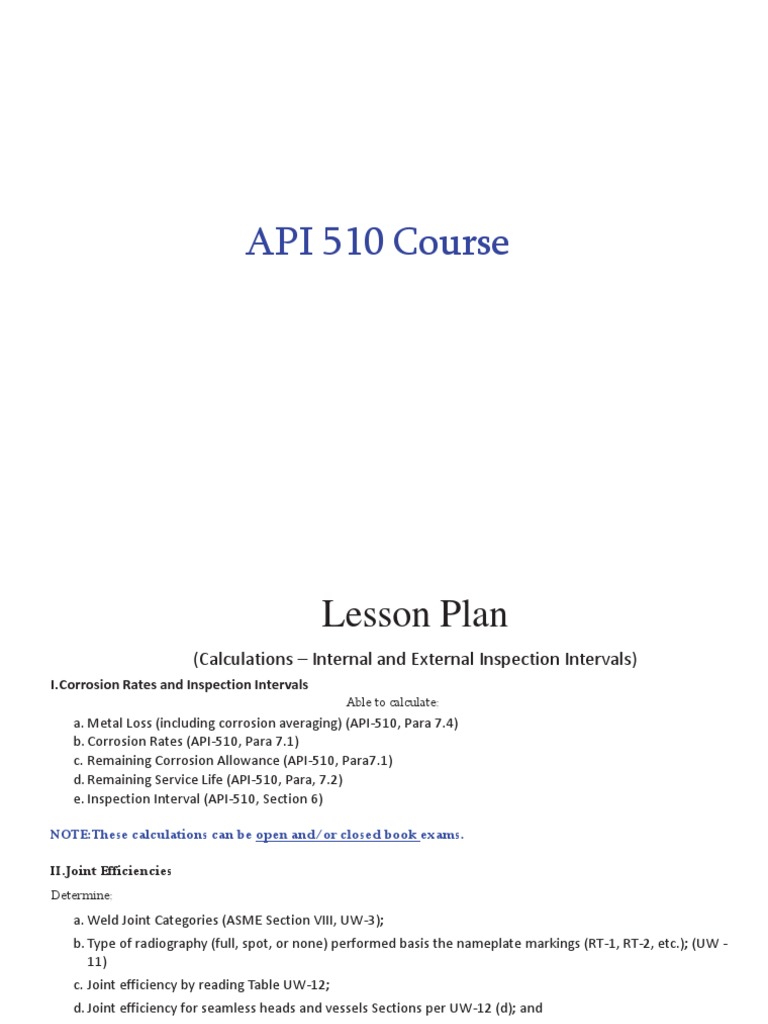 API 510 Course - Internal and External Inspection Interval Calculations | PDF | Steel ...