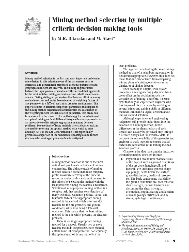 Mining Method Selection by Multiple Criteria Decision Making Tools | PDF | Fuzzy Logic | Mining