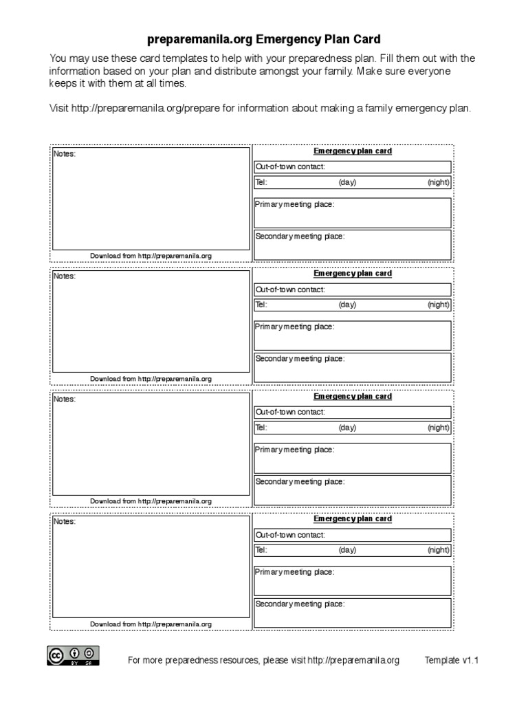 Emergency Plan Card: Template v1.1 | PDF