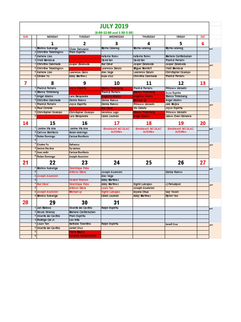 DLAC Calendar July-November 2019 | PDF