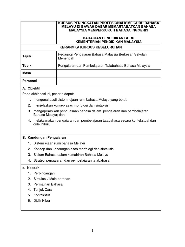 Tatabahasa Dalam PDP BM Terkini | PDF