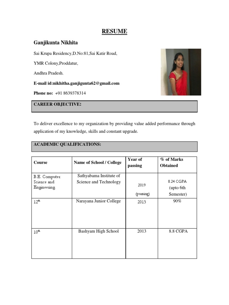 Nikhitha Resume 1 | PDF | Cryptography | Computing